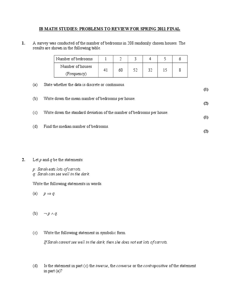 Review of Key Concepts and Skills for the IB Math Studies Spring 2011 ...