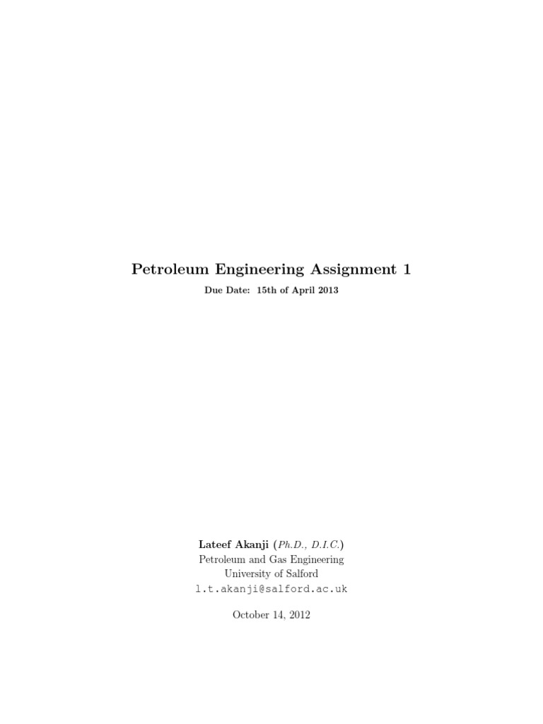 Petroleum Engineering Assignment 2012 13 | PDF | Petroleum Geology ...