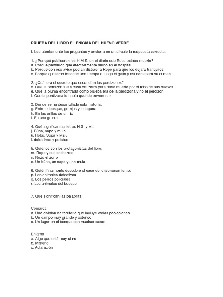 Prueba Del Libro El Enigma Del Huevo Verde | Descargar gratis PDF | Pollo | Huevo