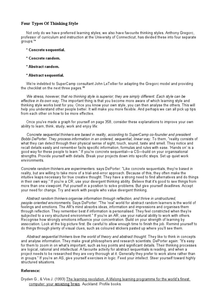 WK 2 Four Types of Thinking Style | PDF