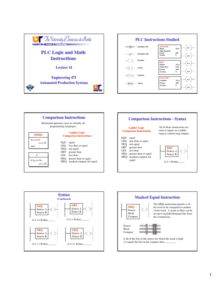 PLC Logic and Math Instructions | PDF | Programmable Logic Controller ...