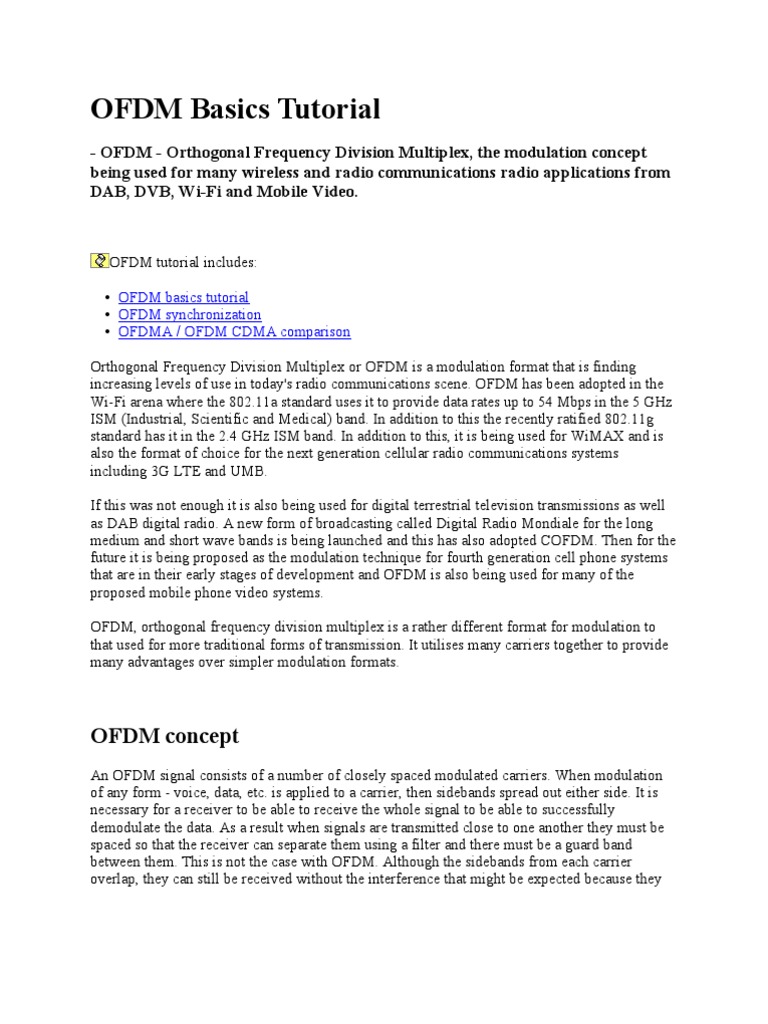 OFDM Basics Tutorial | PDF | Orthogonal Frequency Division Multiplexing | Ieee 802.11
