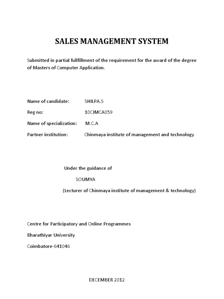 Sales Management System | PDF | Feasibility Study | Databases