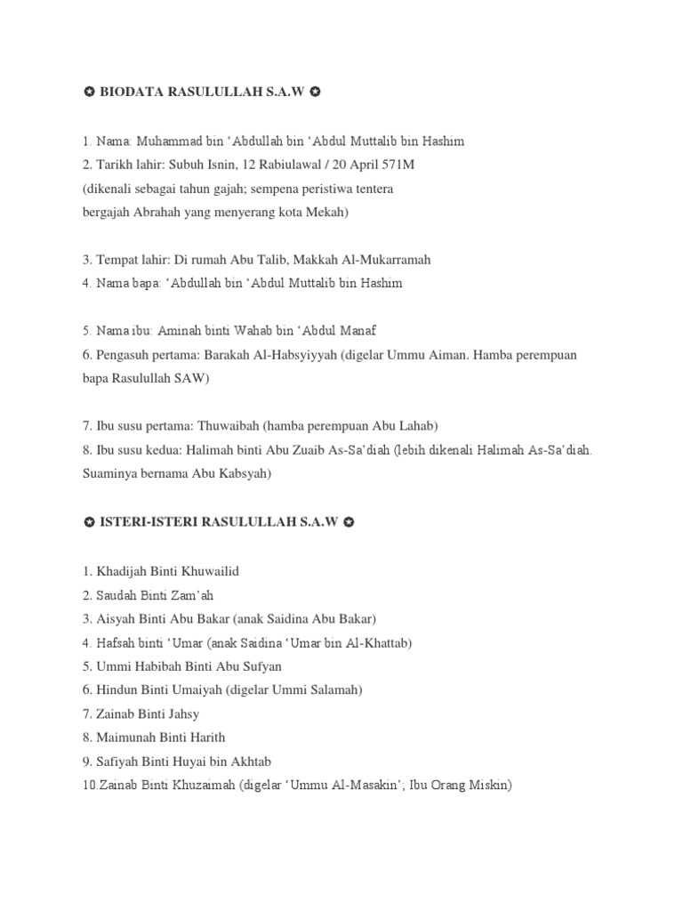 Biodata Rasulullah S | PDF