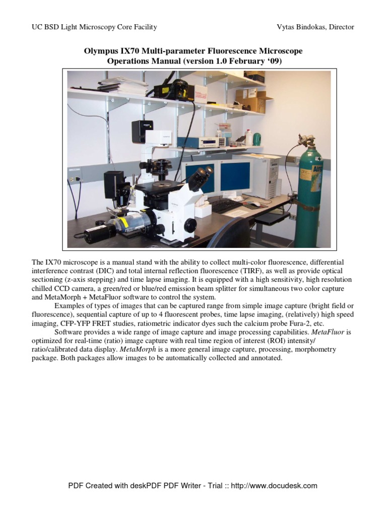 Olympus IX70 Fluorescence Microscope Operations Manual v2 | PDF ...