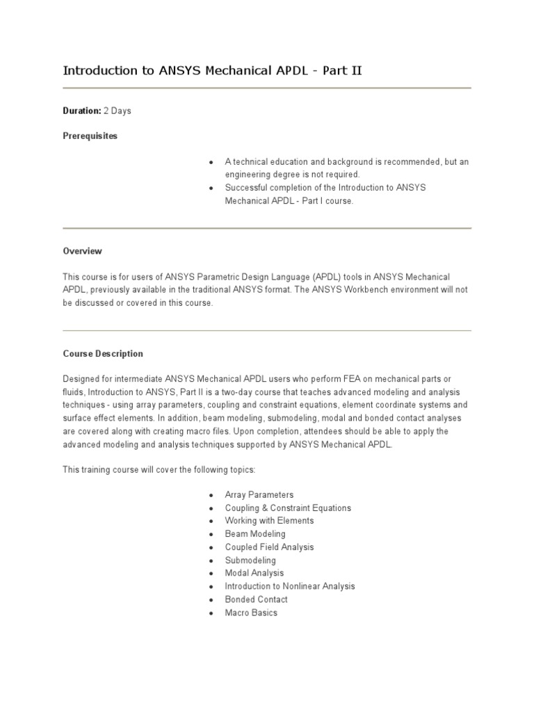 ANSYS Mechanical APDL Part II Course | PDF
