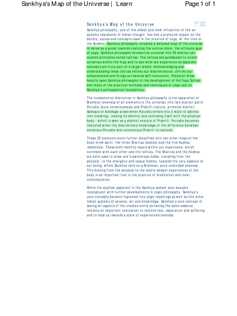 Samkhya - Map of The Universe1 | PDF | Yoga | New Age