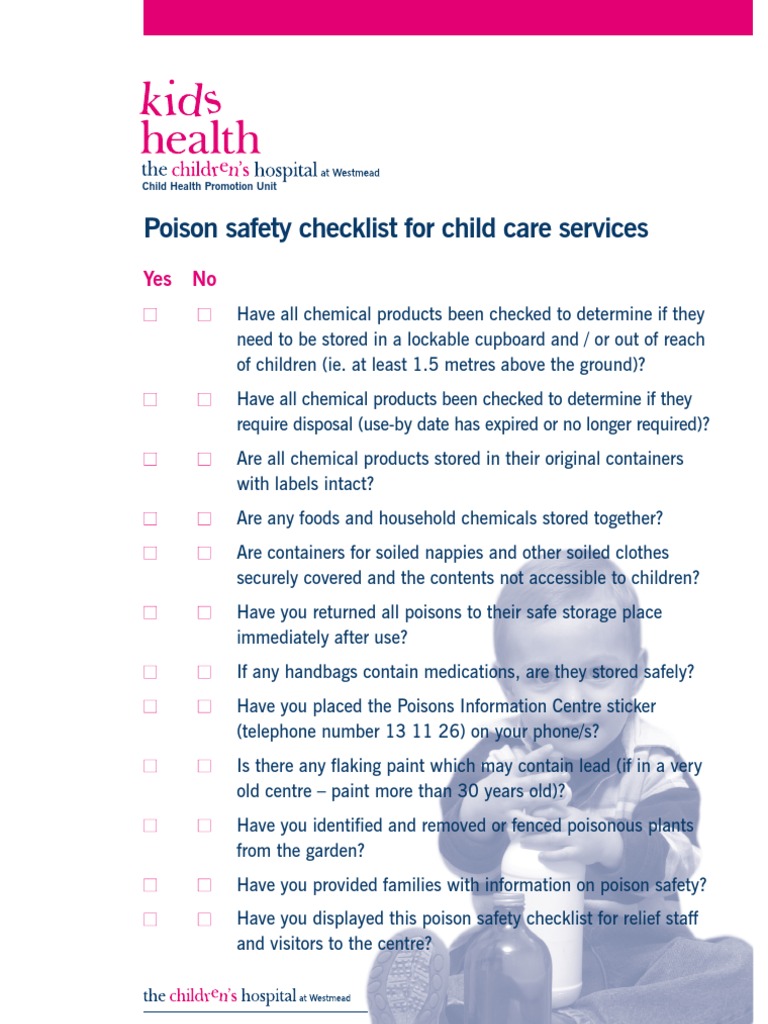 Poison Safety Checklist For Child Care Services: Yes No | PDF