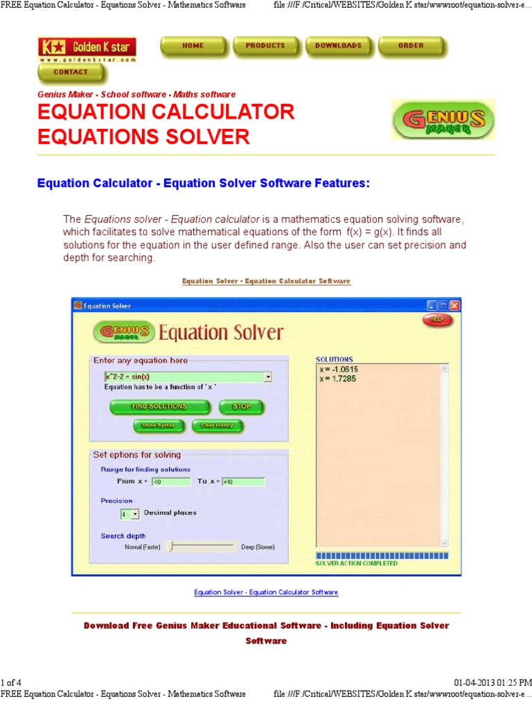 FREE Equation Calculator - Equations Solver - Mathematics Software | PDF