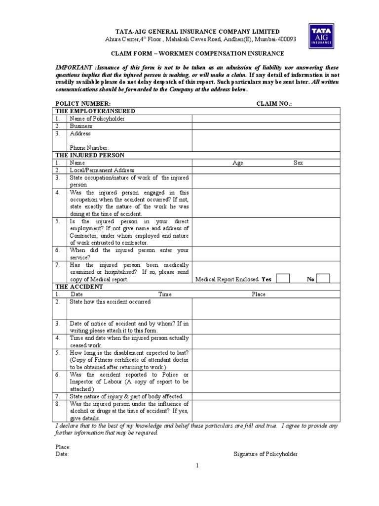 WC Claim Form | PDF | Traffic Collision | Wage