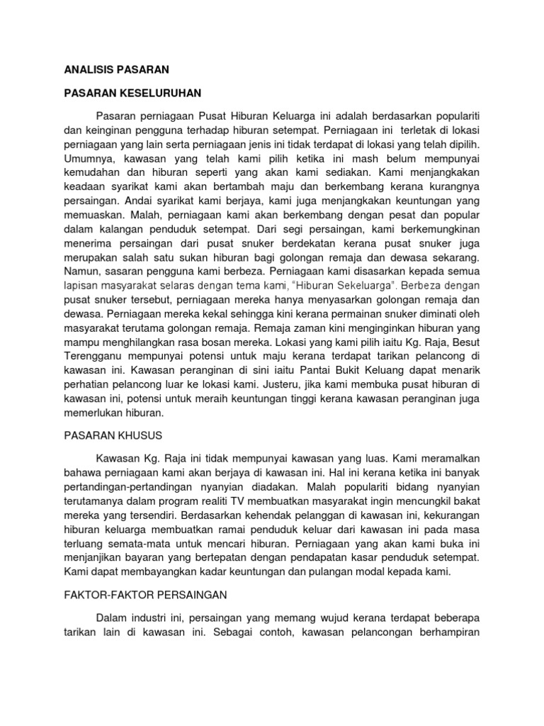 Contoh Laporan Analisis Pasaran
