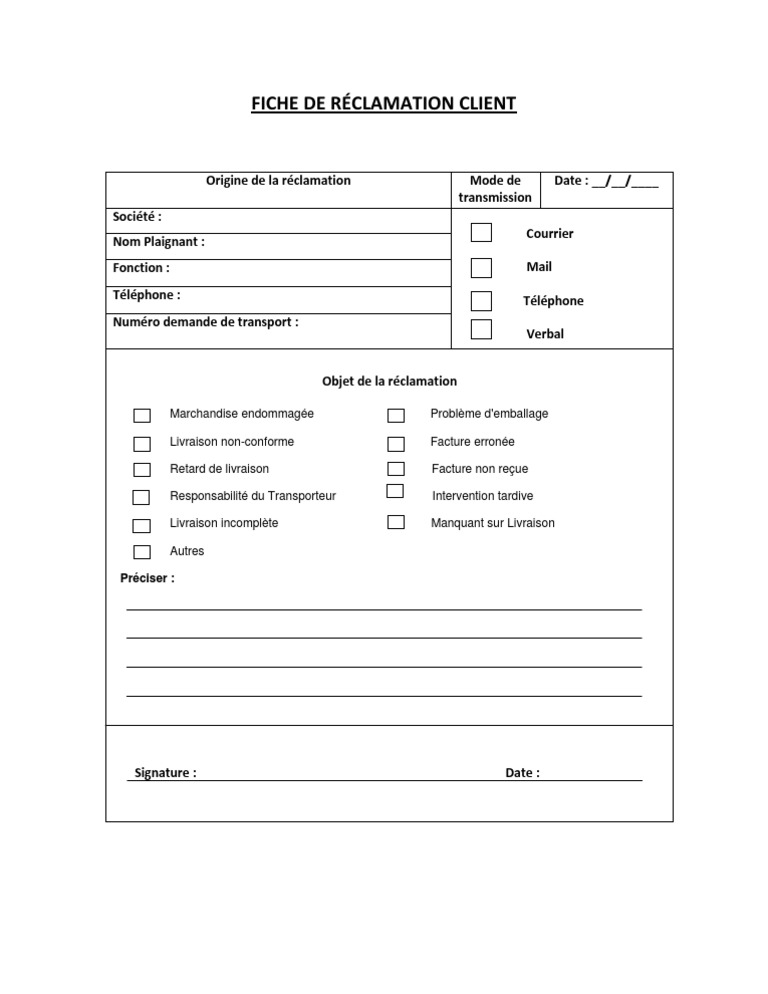 47642655 Fiche de Reclamation Client