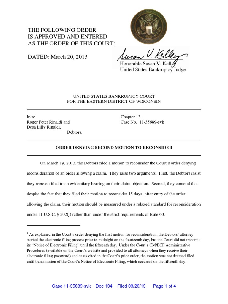 The Following Order Is Approved and Entered As The Order of This Court ...