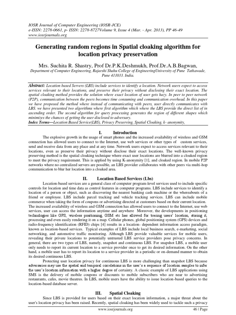 Generating Random Regions in Spatial Cloaking Algorithm For Location Privacy Preservation | PDF ...