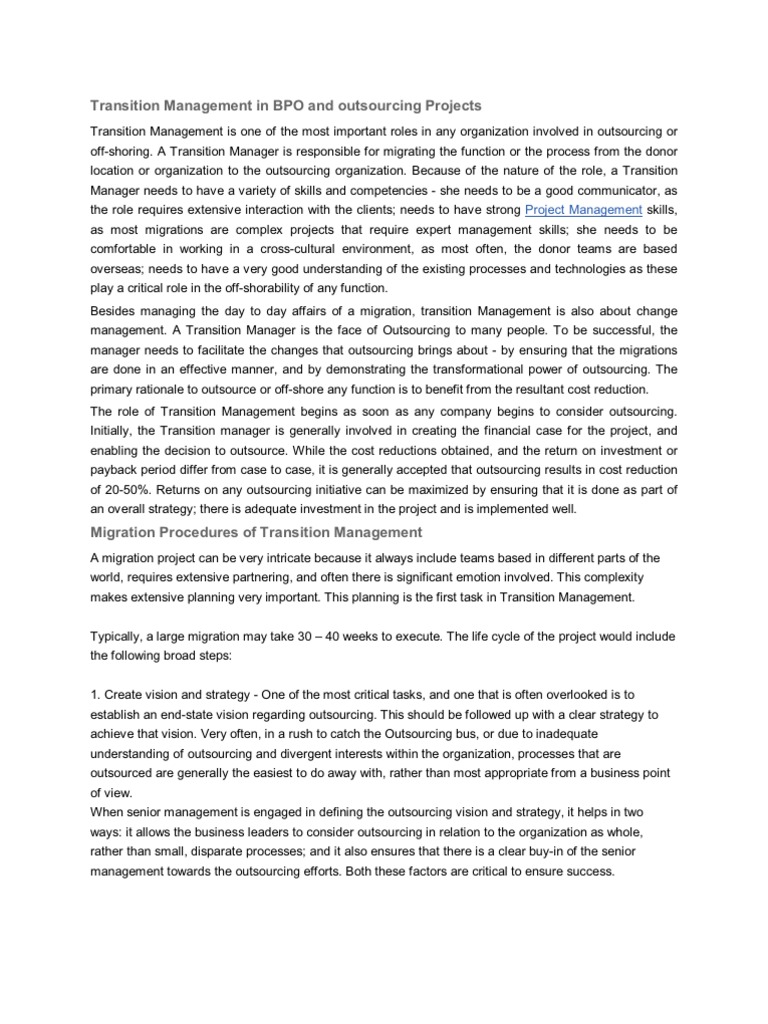 Transition Management | PDF | Service Level Agreement | Outsourcing