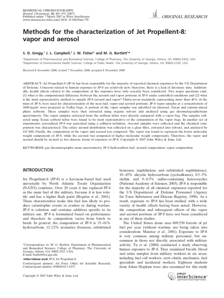Methods For The Characterization of Jet Propellent-8: Vapor and Aerosol ...