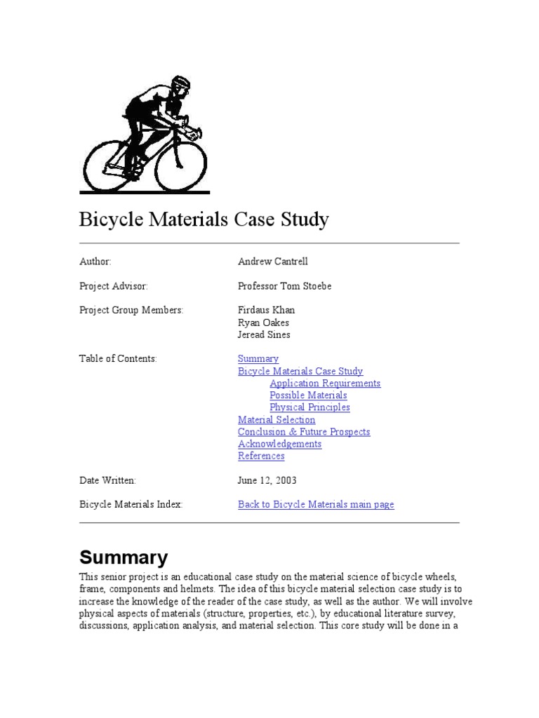 Bicycle Materials Case Study | PDF | Strength Of Materials | Composite ...