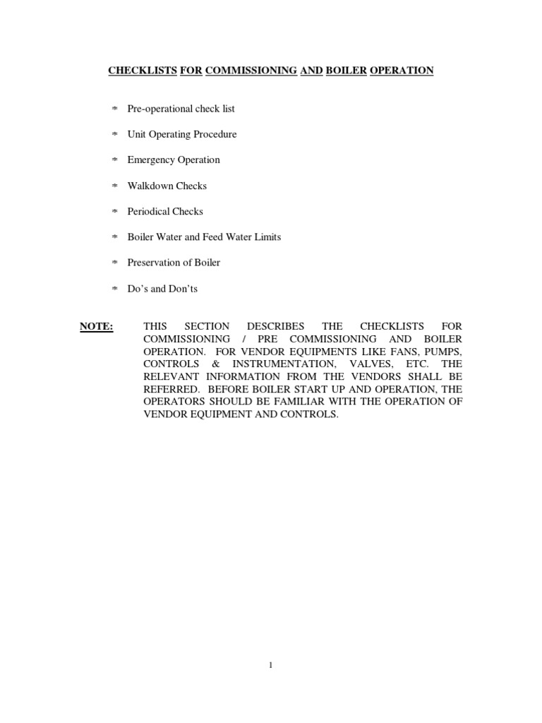Boiler Commissioning and Operation Check List | PDF | Boiler | Furnace