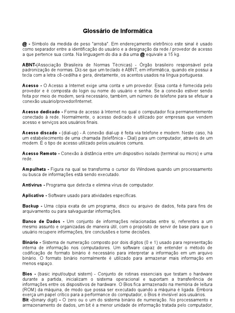 Glossário de Informática | PDF | Memória de acesso aleatório (RAM ...