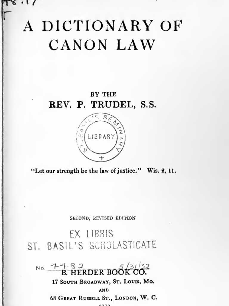 A Dictionary of Canon Law | Baptism | Catholic Church