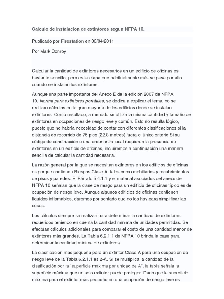 Calculo de Instalacion de Extintores Segun NFPA | PDF | Pie (unidad ...