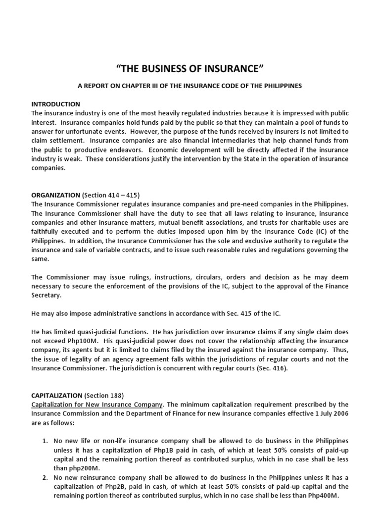Emm's Report On The Business of Insurance | PDF | Reinsurance | Insurance