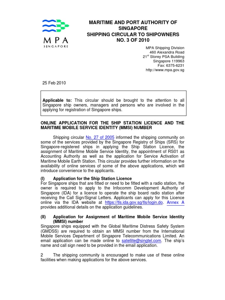 Ship Station Licence and The Maritime Mobile Service Identity (Mmsi ...