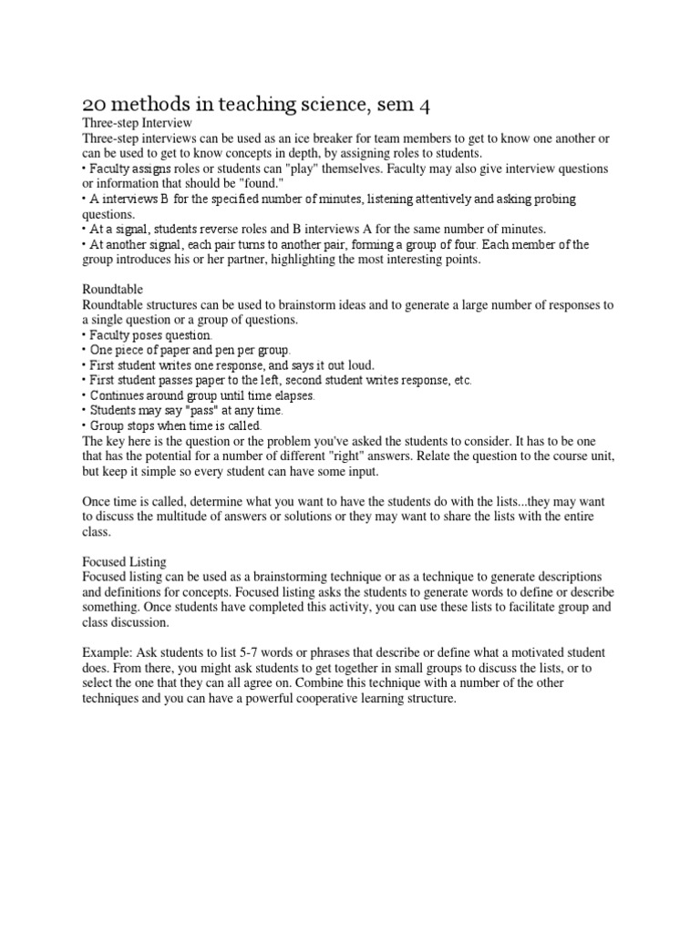 20 Methods in Teaching Science | PDF | Brainstorming | Epistemology