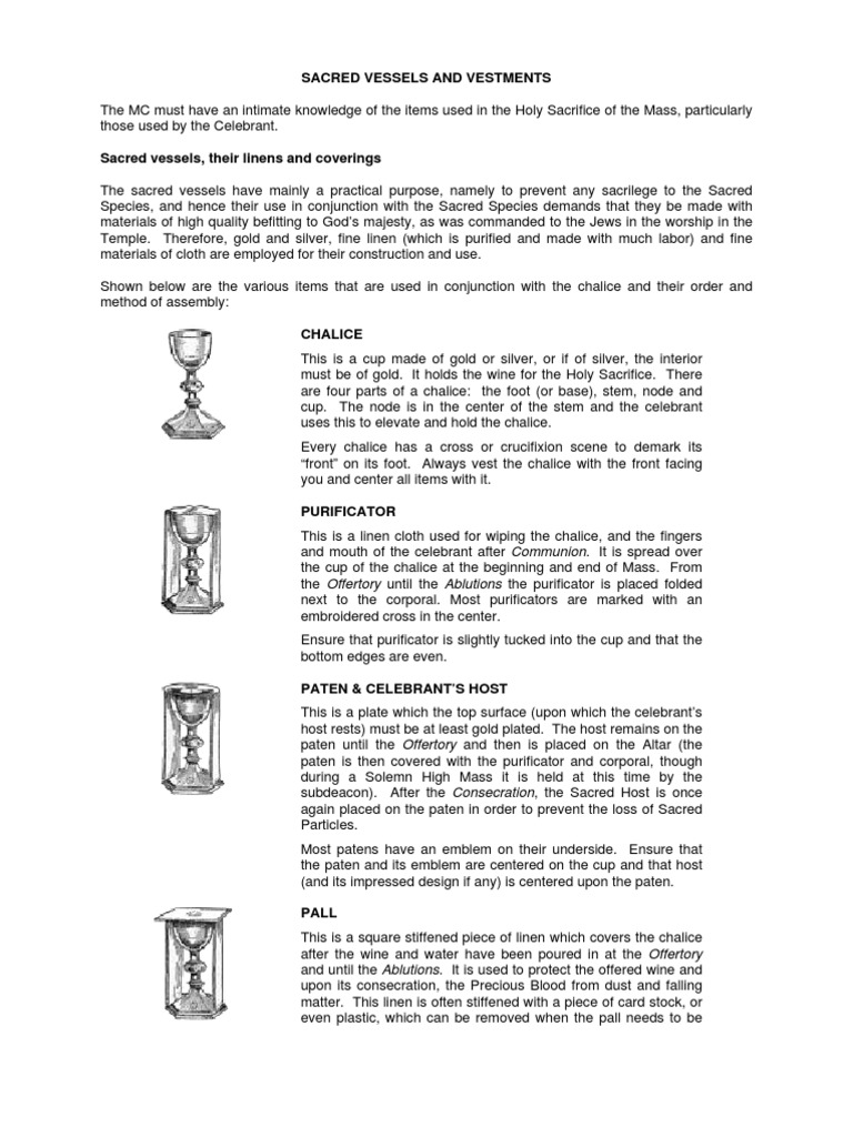 Sacred Vessels and Vestments | PDF | Altar | Religious Rituals