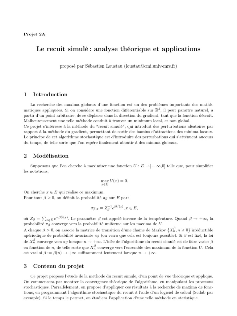 Recuit Simulé : Théorie et Applications | PDF | Chaîne de Markov ...