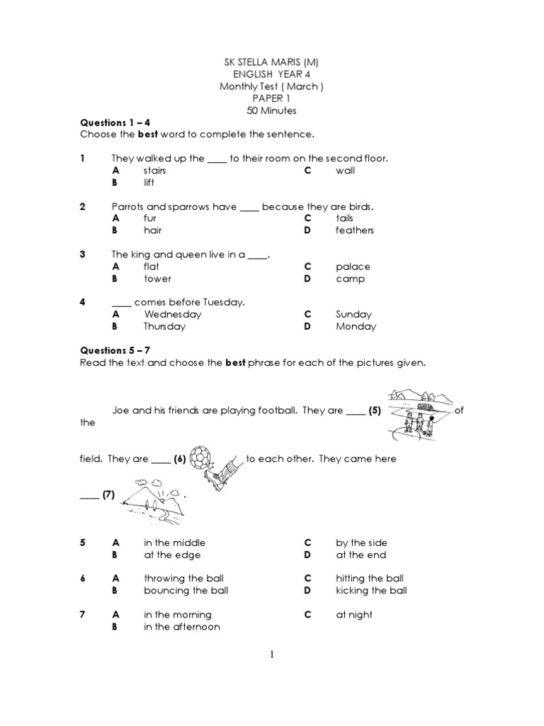 March Test Year 4 | PDF | Leisure
