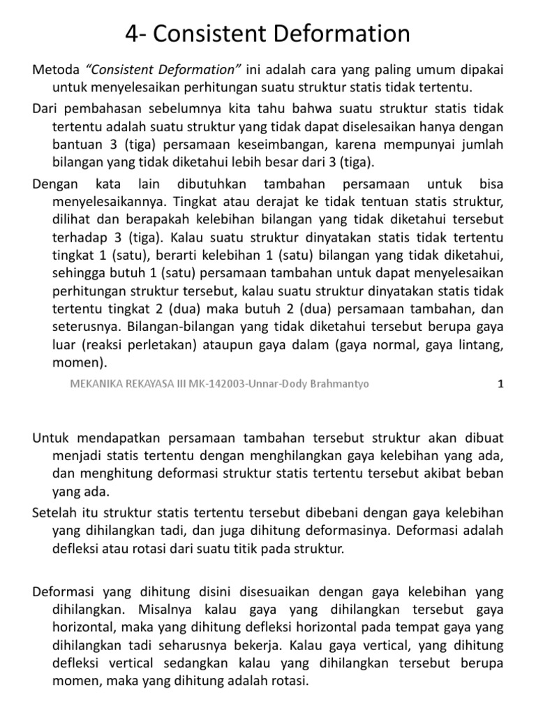 Metode Deformasi Konsisten dalam Mekanika | PDF
