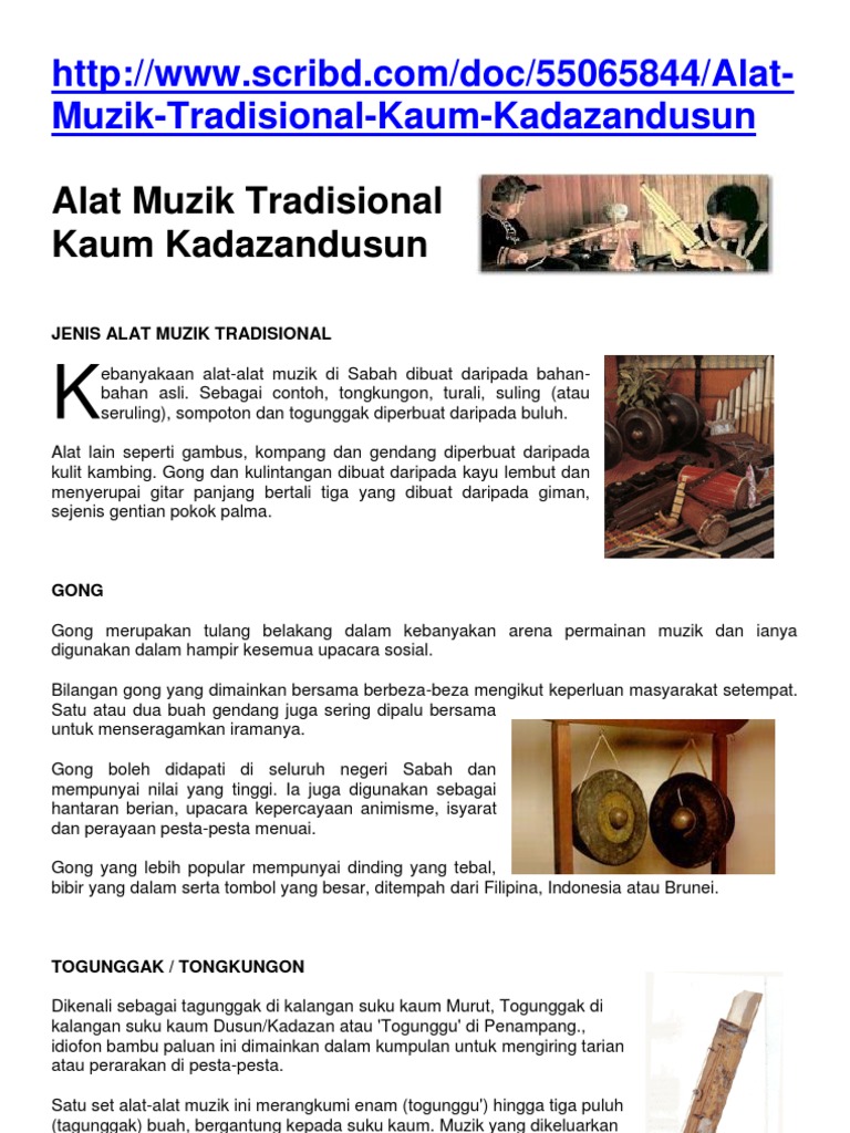 Alat Muzik Tradisional Kaum Kadazandusun | PDF