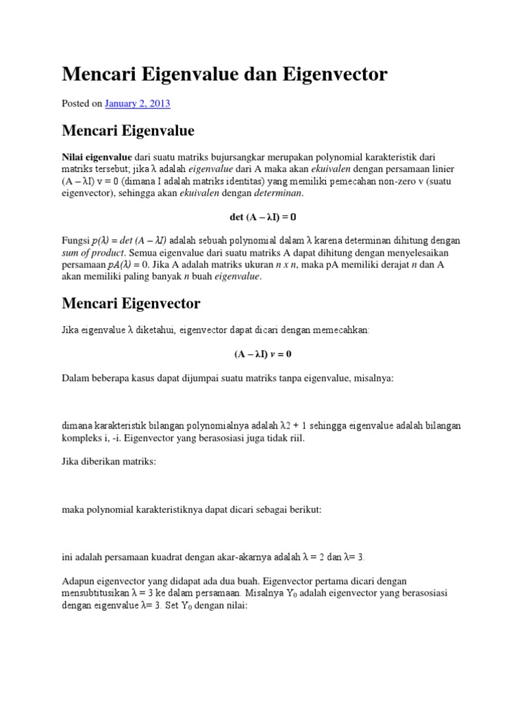 Mencari Eigenvalue Dan Eigenvector | PDF