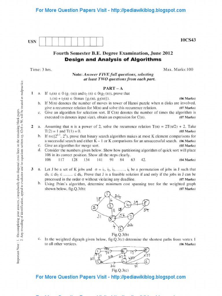 Design & Analysis of Algorithm June 2012 NEW | PDF | Theoretical ...