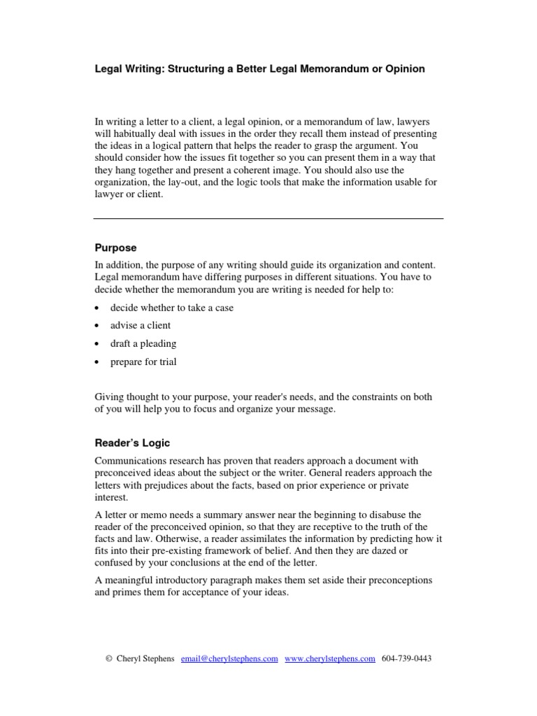 Structuring A Better Legal Memorandum or Opinion | PDF | Memorandum ...
