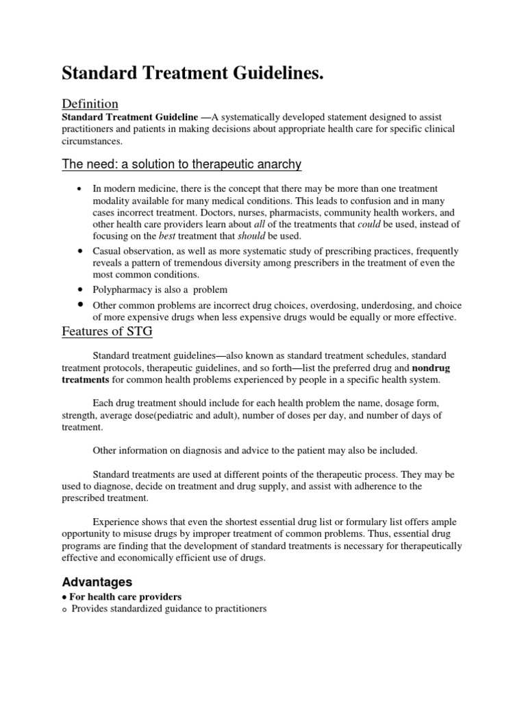 Standard Treatment Guidelines.docx | Therapy | Health Care