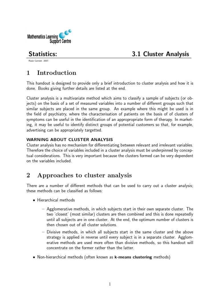 Cluster Analysis | PDF | Cluster Analysis | Data Analysis