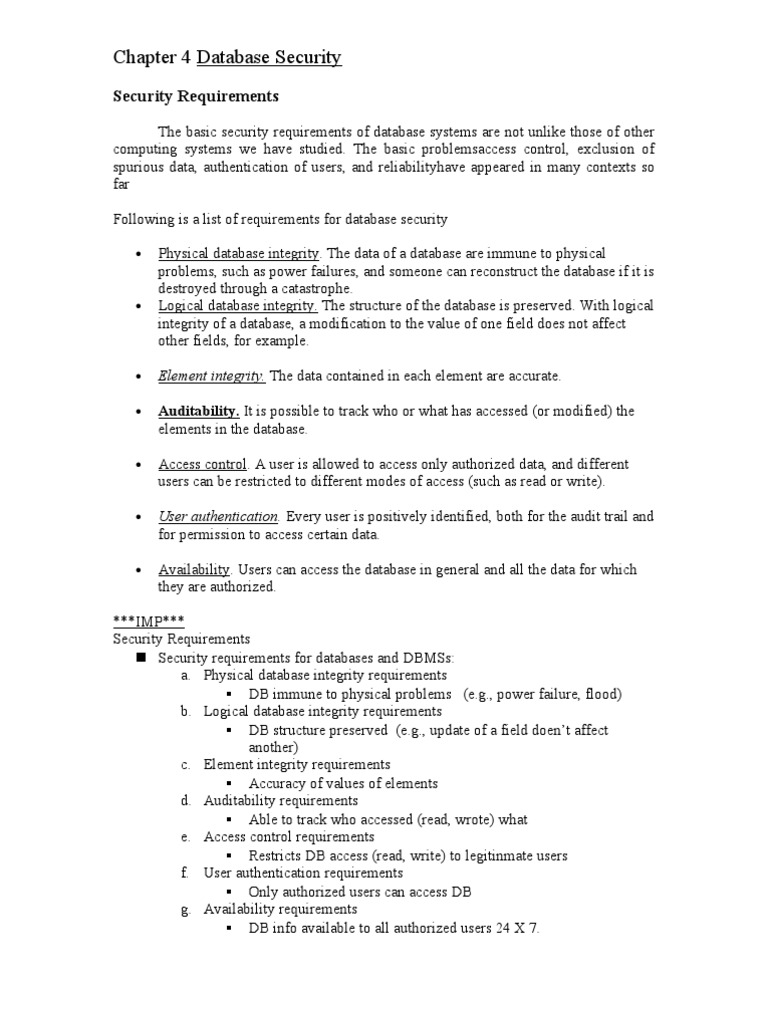 Chapter 4 Database Security | PDF | Databases | Information Retrieval