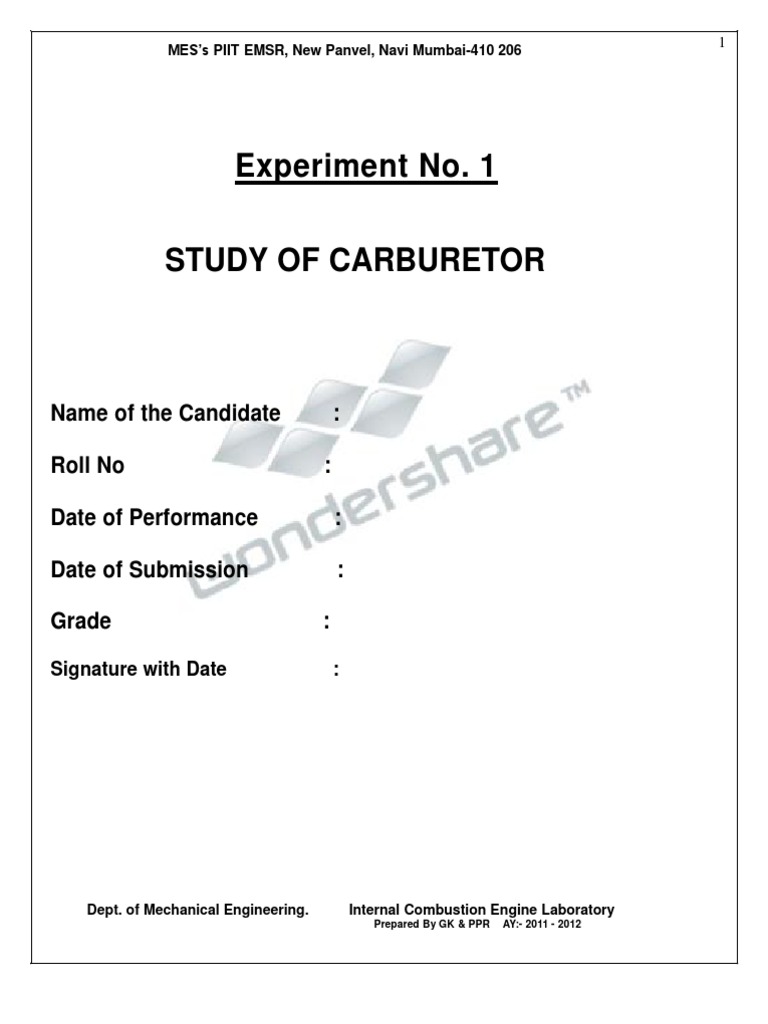 Study Exp | Download Free PDF | Ignition System | Carburetor