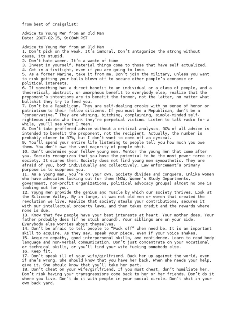 Old Man's Advice to Young Men | PDF | Love | Psychology