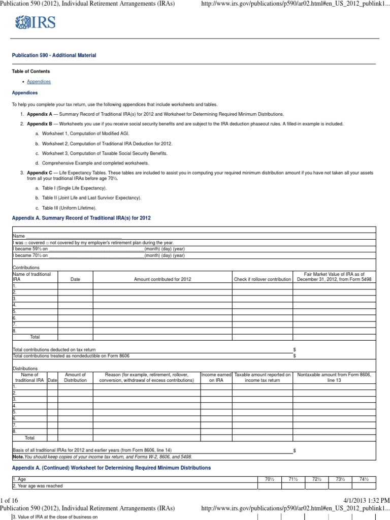 Publication 590 Appendix C, Individual Retirement Arrangements (IRAs ...