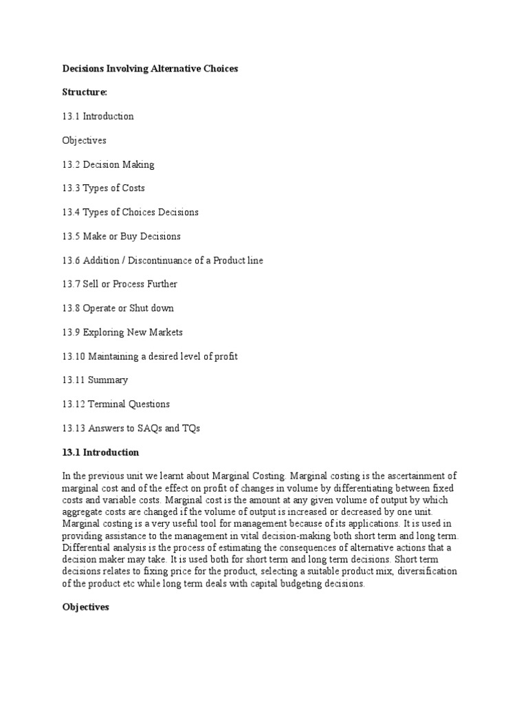 Evaluating Alternative Production Process and Product Line Decisions ...
