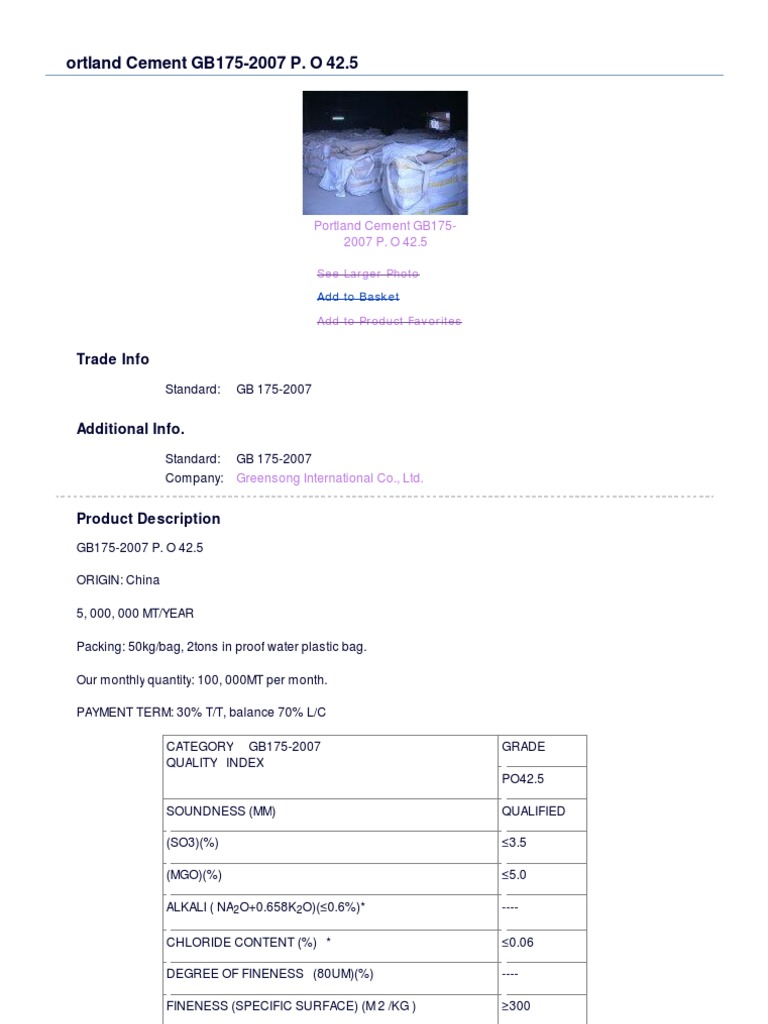 Cement Specifications for Builders | PDF