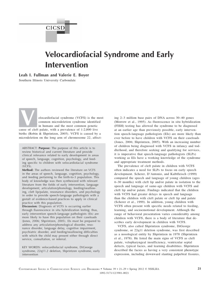 2012S Velocardiofacial Syndrome Early Intervention | PDF | Autism ...