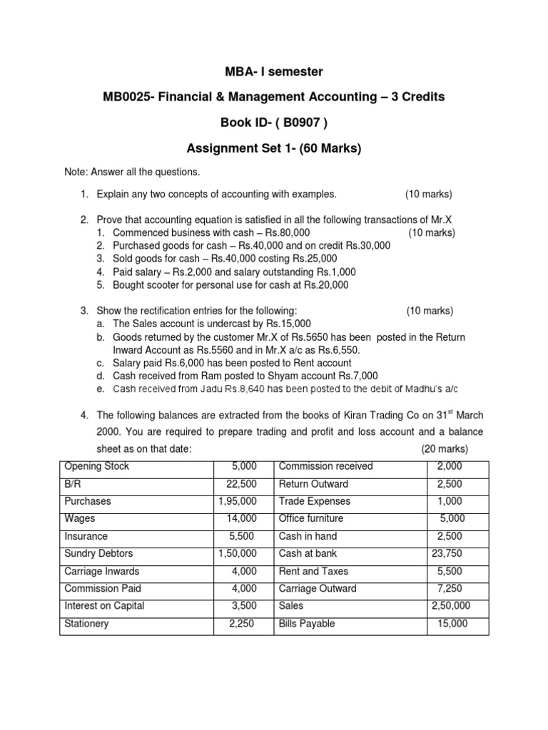 MBA Financial & Management Accounting Assignment | PDF