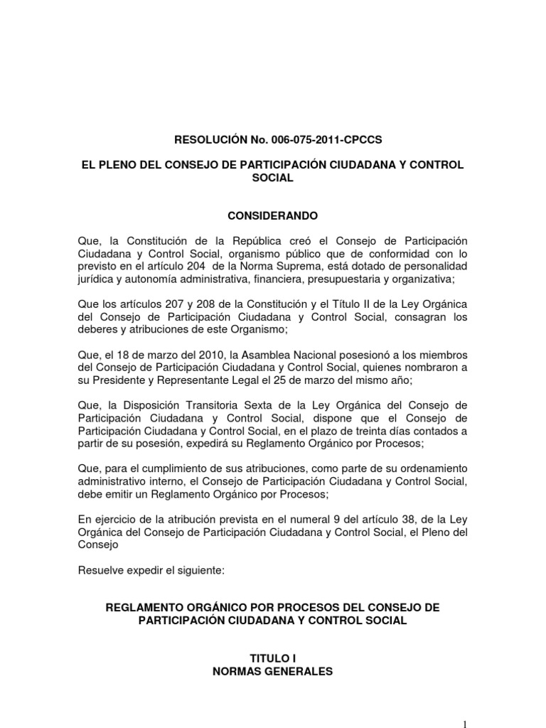Reglamento Orgánico Por Procesos Del CPCCS | PDF | Corrupción política ...