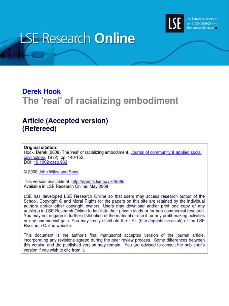 The 'Real' of Racializing Embodiment: Derek Hook | PDF | Racism ...
