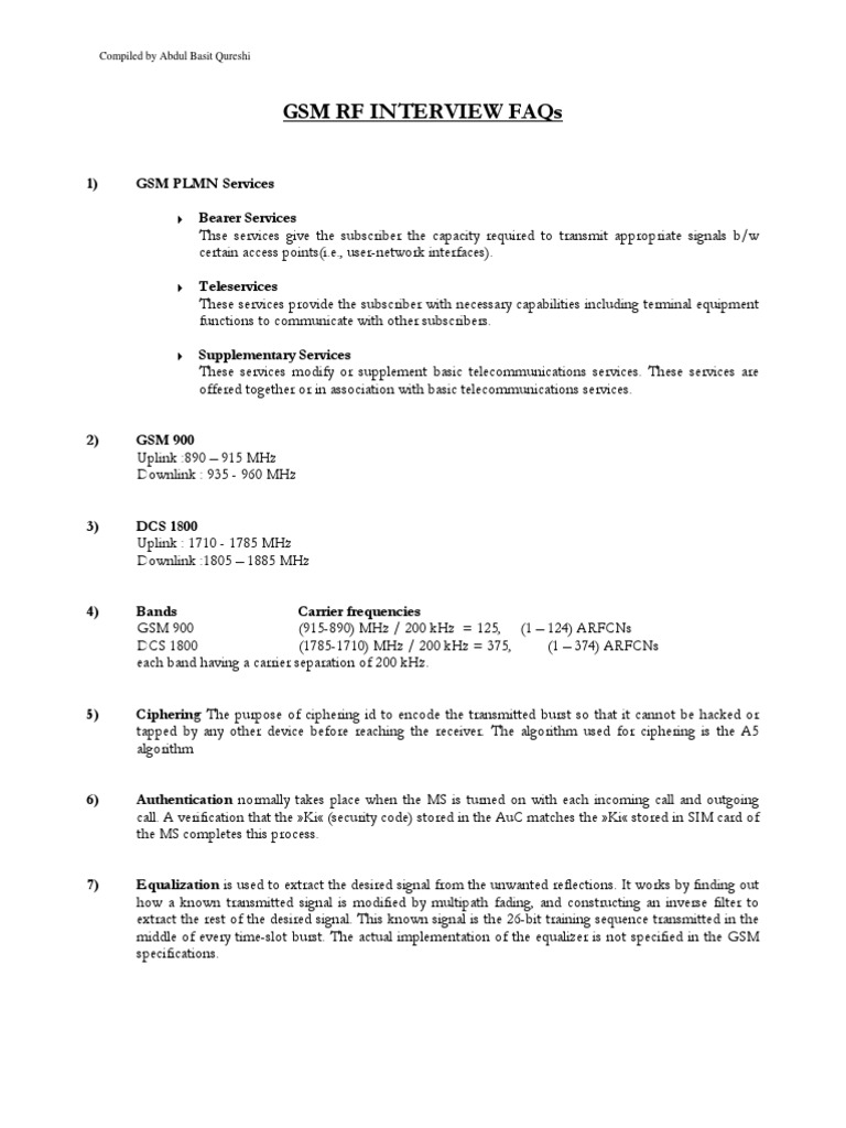 GSM RF Interview Questions and Answers | PDF | Modulation | General Packet Radio Service