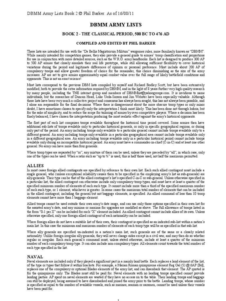 DBMM Book2ArmyLists | PDF